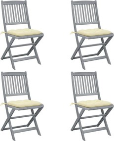 vidaXL Skládací zahradní židle s poduškami 4 ks masivní akáciové dřevo [3064579] Barva: Jasně zelená