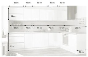 Rohová kuchyně Maya levý roh 323x203 cm (bílá vysoký lesk/dub)