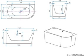 Erga Zara, rohová volně stojící vana 140x72 cm + odtoková zátka, levá, bílá lesklá, ERG-ZARA-140072L-WH-WH