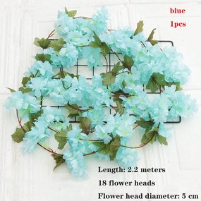 Umělá květina - pnoucí sakura (220 cm, 18 květů) Barva: modrá 22