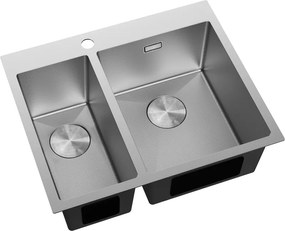 Mexen Flexo, 1.5-komorový nerezový dřez 610 x 510 mm, broušená ocel, vzor voština, 6446611500-01HC