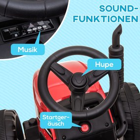 HOMCOM Elektrický tahač Dětské elektrické auto s přívěsem, dálkové ovládání, MP3, světlomety, 3-6KM/H, červené| Aosom