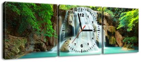 Gario Obraz s hodinami Vodopád v Thajsku - 3 dílný Rozměry: 100 x 70 cm