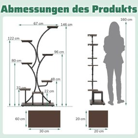 Costway Stojan na květiny 8-patrový kovový, hnědo-černý JV12556CF-1