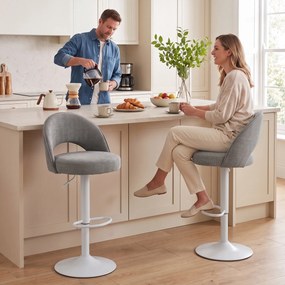 HOMCOM 2dílná sada barových židlí, výškově nastavitelné barové stoličky, polstrované sedadlo z chenille, otočné o 360°, šedá