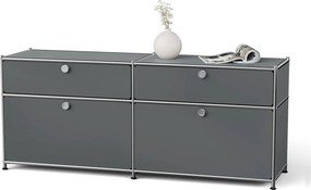 Tchibo - Kovová odkládací skříňka »Cn3« se 2 výklopnými dvířky a 2 zásuvkami, šedá