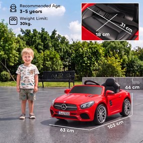 AIYAPLAY elektrické dětské auto Mercedes-Benz SL500 12V s dálkovým ovládáním 2,4G, 2 motory, odpružení, jemný start, červené