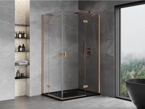 Mexen Mist-H Duo, 2-křídlý ​​výklopný sprchový kout 75 x 100 cm, čiré sklo, měděný matný profil, 8A5-075L-100P-65-00