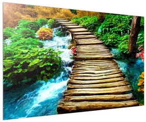 Obraz dřevěného chodníčku přes řeku (120x80 cm)