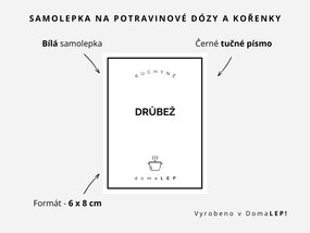 DRŮBEŽ - omyvatelná samolepka na kořenky, výběr rozměrů Ø 5 cm / 5 x 5 cm / 6 x 8 cm | DomaLEP tvar: OBDÉLNÍK, barva: BÍLÁ - ČERNÉ písmo, velikost: š. 6 cm x v. 8 cm - tučné písmo