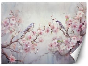 Fototapeta, Ptáci a květiny Shabby Chic - 368x254 cm