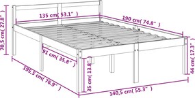 vidaXL Postel pro seniory 135 x 190 cm Double masivní borovice [810593] Barva: Černá