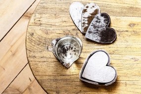 Bílo-černý podtácek srdce Love z hovězí kůže Black - 14*14*0,3 cm