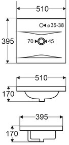 Mereo Vigo koupelnová skříňka s umyvadlem 51 x 71,8 x 39,5 cm MDF/lamino dub Riviera hnědá CN320 Koupelny Bernold