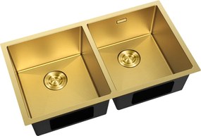 Mexen Binox, 2-komorový nerezový dřez 800 x 450 mm, broušená zlatá, vzor voština, 6421802000-55HC