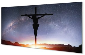 akrylový obraz Ježíš ukřižován nebe 140x70 cm
