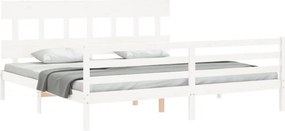 Rám postele s čelem bílý 200 x 200 cm masivní dřevo 3195177