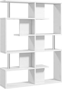 HOMCOM Knihovna ve tvaru S, 5 polic, moderní design do obývacího pokoje, kanceláře, lounge, dřevo, bílá, 120 x 28,6 x 160 cm | Aosom