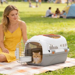 Přepravní box Přepravní box pro kočky Miniaturní psi do 4 kg Přepravní box pro psy s otevírací stříškou Miska na krmivo 49x32x31cm Světle šedý