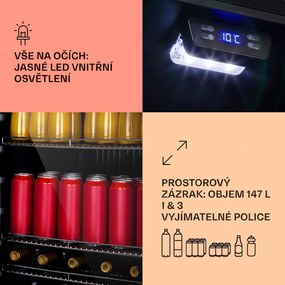 Klarstein Beersafe 5XL, lednice, 147 l, 3 police, panoramatické skleněné dveře, nerezová ocel