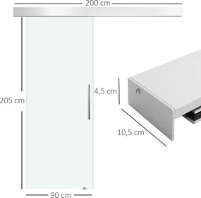 HOMCOM Skleněné posuvné dveře komplet posuvné dveře, pokojové dveře s madlem, jednostranně satinované, 2050x900mm| Aosom