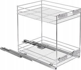 Nákladní Koš 2 Police 40 CM, Plný Výsuv, Chrom 3D-REG.