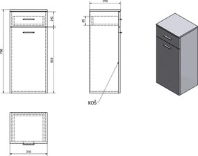 Aqualine ZOJA/KERAMIA FRESH 35 x 78 x 29 cm 50261 skříňka spodní s košem bílá