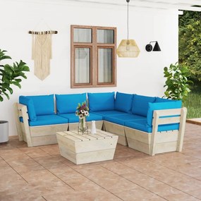 vidaXL 6dílná zahradní sedací souprava z palet + podušky smrkové dřevo [3063534] Barva: Světle modrá