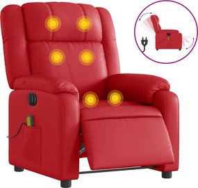 Elektrické masážní polohovací křeslo červené umělá kůže 3205148
