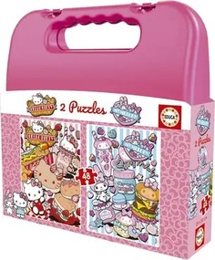 EDUCA Puzzle v kufříku Hello Kitty a přátelé / 2x48 dílků / 20 x 28 cm