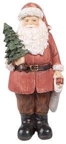 Červená vánoční dekorace socha Santa se stromkem a dárky - 17*13*40 cm