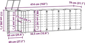 vidaXL Box na 6 popelnic 414 x 79 x 117 cm ocel [3279981] Barva: Šedá