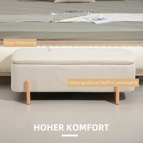HOMCOM Lavice s úložným prostorem, čalouněná lavice s lněným vzhledem, dřevěné nohy, lavice s bezpečnostními panty do obývacího pokoje, ložnice, před…