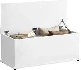 HOMCOM Dřevěný Úložný Truhlicový Otoman s Víkem pro Uložení v Ložnici a Obývacím Pokoji, Nosnost 120 kg, 100x40x40 cm, Bílý