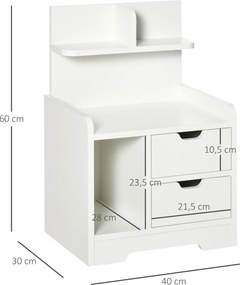 HOMCOM Moderní noční stolek s 2 šuplíky a 3 úložnými prostory pro obývací pokoj a ložnici, nosnost 30 kg, 40x30x60 cm, bílý