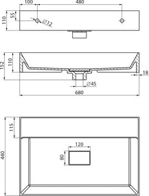 Sapho GODIVA umyvadlo 68 x 44cm, bez otvoru, litý mramor, bílá GU068-0