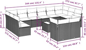 13dílná zahradní sedací souprava s poduškami šedá polyratan 3218440