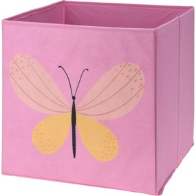 Dětský textilní úložný box Motýl, růžová, 30 x 30 x 30 cm