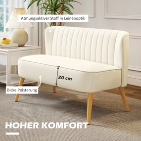 HOMCOM dvoumístná pohovka, malá čalouněná sedačka s efektem lnu pro obývací pokoj, ložnici a malé prostory — krémová (117 × 56,5 × 77 cm)