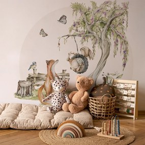 Gario Dětská nálepka na zeď Woodland walk - liška a zajíček na houpačce Rozměry: 110 x 93 cm