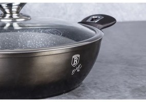 BERLINGERHAUS Wok pánev s poklicí s mramorovým povrchem 30 cm Shiny Black Edition BH-7115