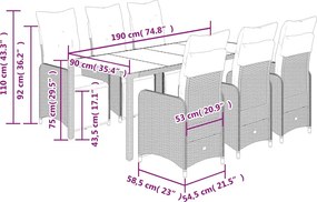 7dílný zahradní bistro set s poduškami šedý polyratan 3277169
