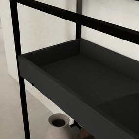 HOMCOM Konzolový stolek se 2 policemi Předsíňový stolek se skleněnou deskou, botník, ocel, černý, 100x30x78 cm| Aosom
