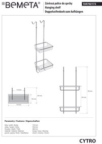 Bemeta Design CYTRO: Polička, do sprchy, závěsná, lesk -