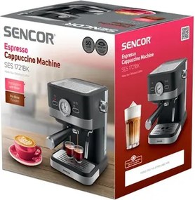 SENCOR SES 1721BK černá / Pákový kávovar / 1050W / 20 bar / 1.5 l / na