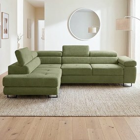 Sedací souprava GREIZ | 203x275 cm | levá | rozkládací + úložný prostor | lincol 37D olivová zelená | 3D manšestr