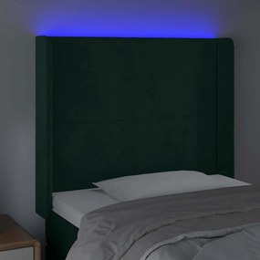 Čelo postele s LED tmavě zelené 83 x 16 x 118/128 cm samet 3123801