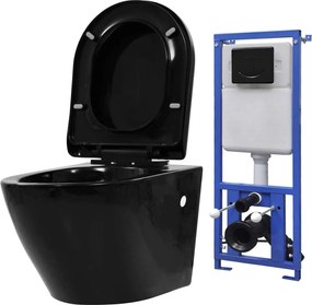 vidaXL Závěsná toaleta s podomítkovou nádržkou keramická černá [3054478]