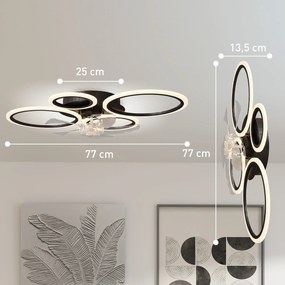 HOMCOM LED stropní ventilátor se světlem, tichý 30" (77 cm) s dálkovým ovládáním — 6 rychlostí, 3 teploty světla, DC motor, časovač — černý
