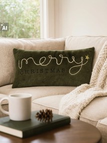 Sinsay - Dekorativní vánoční polštář s vyšívaným nápisem Merry Christmas - zelená